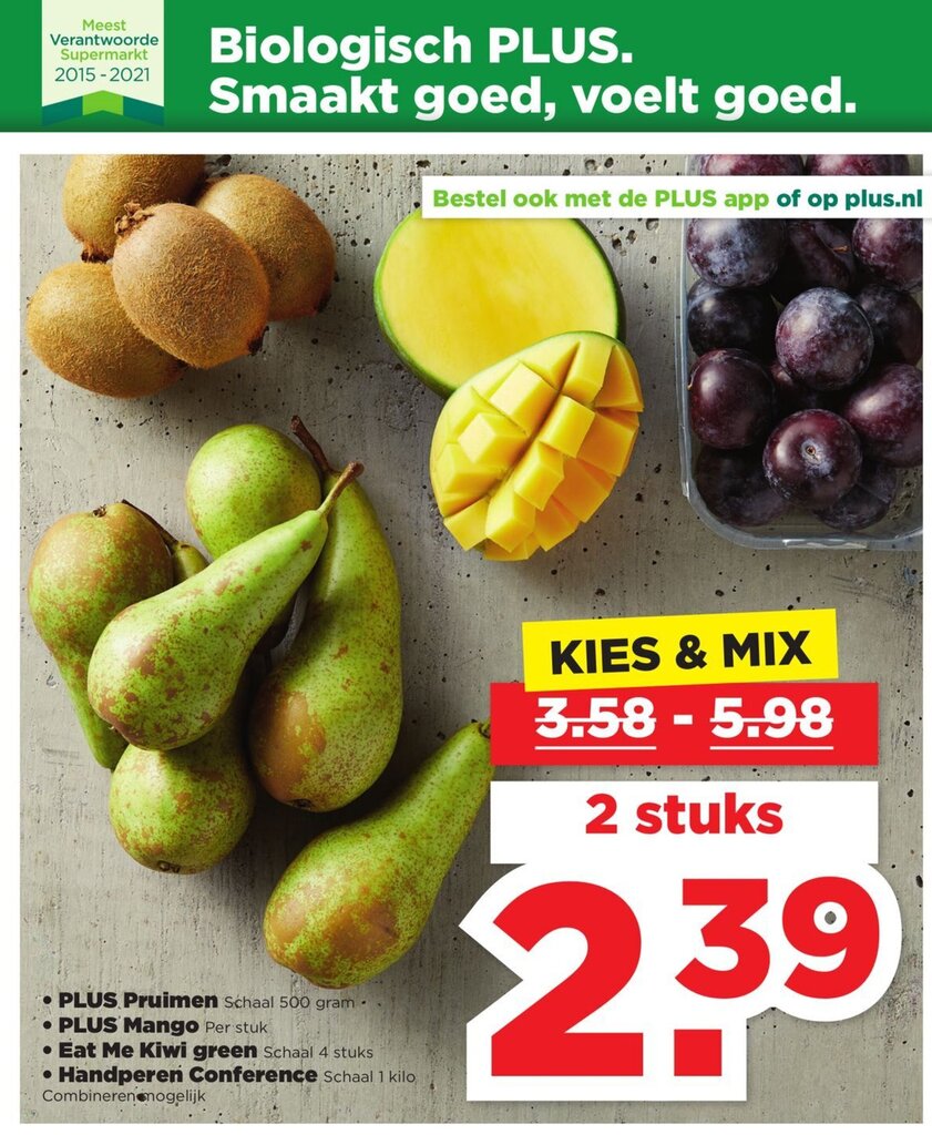 Pruimen, Mango, Eat me Kiwi green, Handperen Conference aanbieding bij PLUS