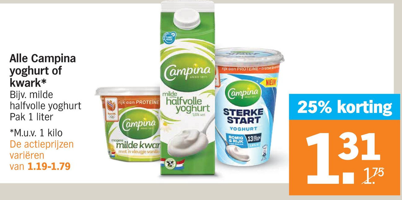 Alle campina yoghurt of kwark* aanbieding bij Albert Heijn