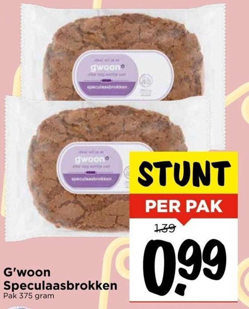 G'woon speculaasbrokken 375g aanbieding bij Vomar Voordeelmarkt