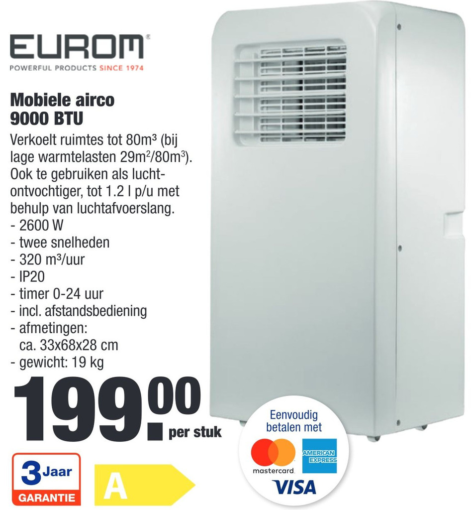 Mobiele airco 9000 BTU aanbieding bij ALDI