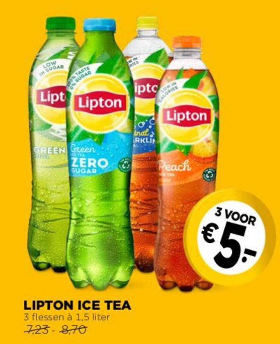 Lipton ice tea 3flessen a 1.5 liter aanbieding bij Jumbo