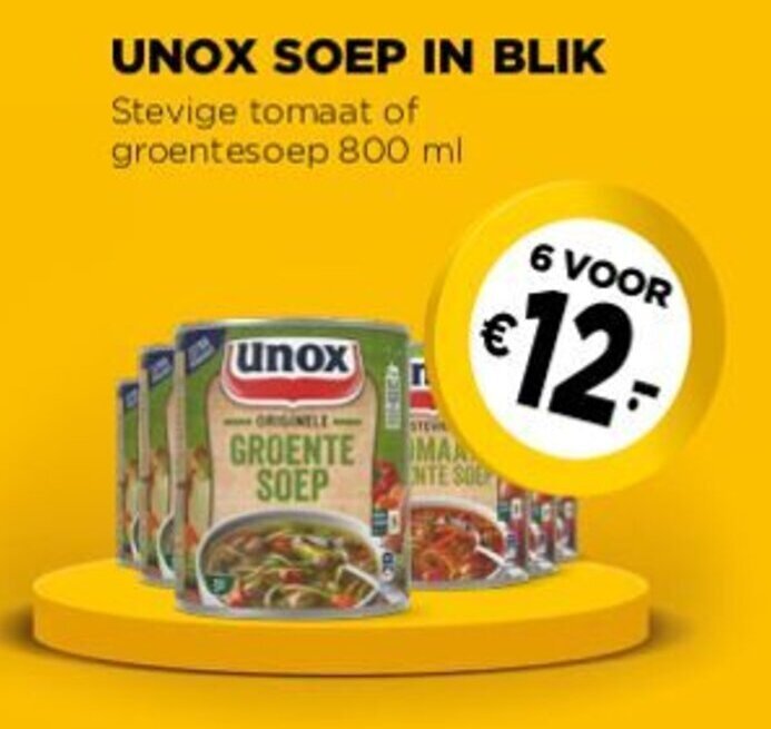Unox soep in blik 800ML aanbieding bij Jumbo
