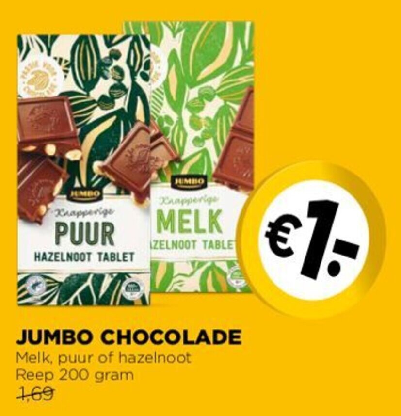 Jumbo chocolade 200 gram aanbieding bij Jumbo