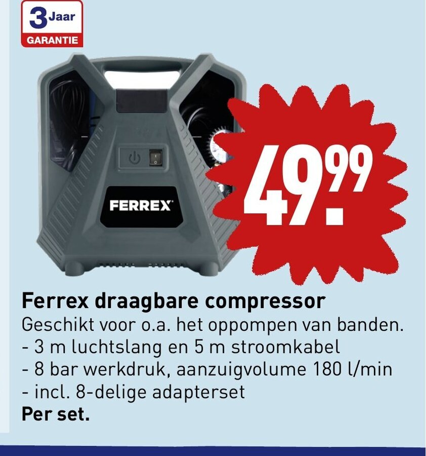 Ferrex draagbare compressor aanbieding bij ALDI