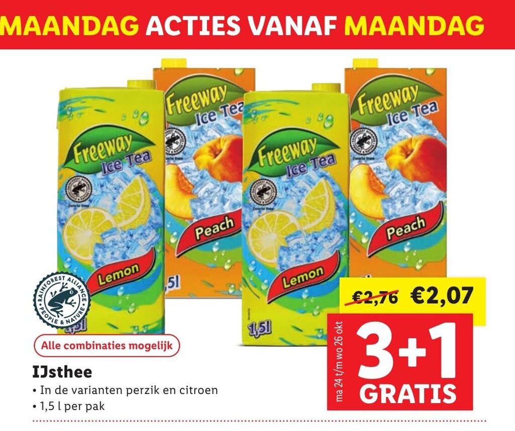Freeway Ice Tea 1,5 l per pak 3+1 Gratis aanbieding bij Lidl