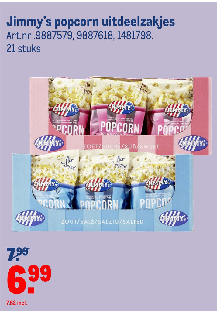 Jimmy's popcorn uitdeelzakjes aanbieding bij Makro