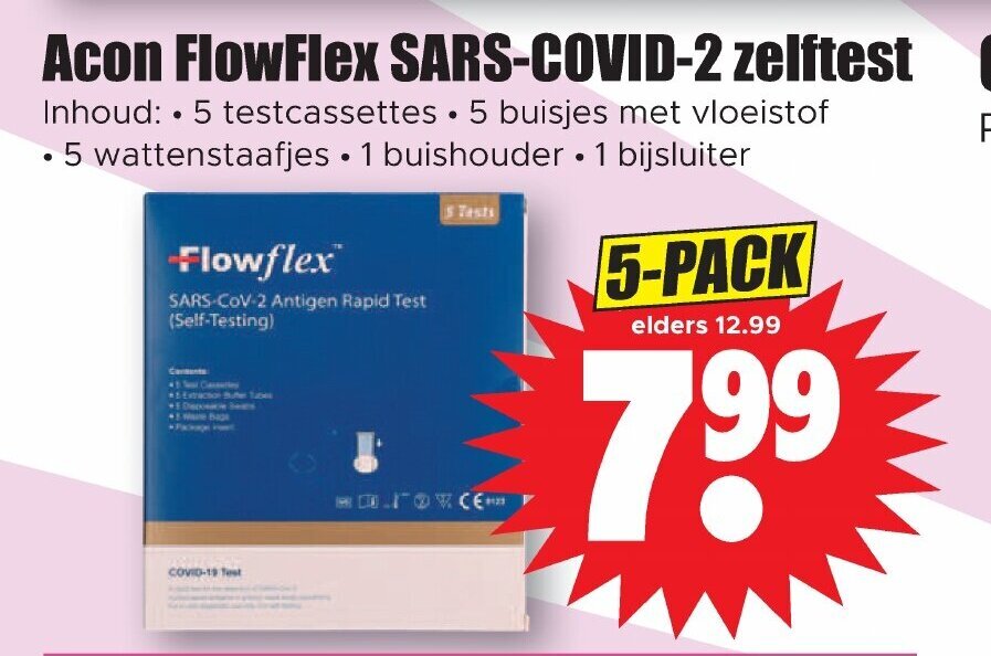 Acon FlowFlex Sars-Covid-2 Zelftest 5 Pack aanbieding bij Dirk