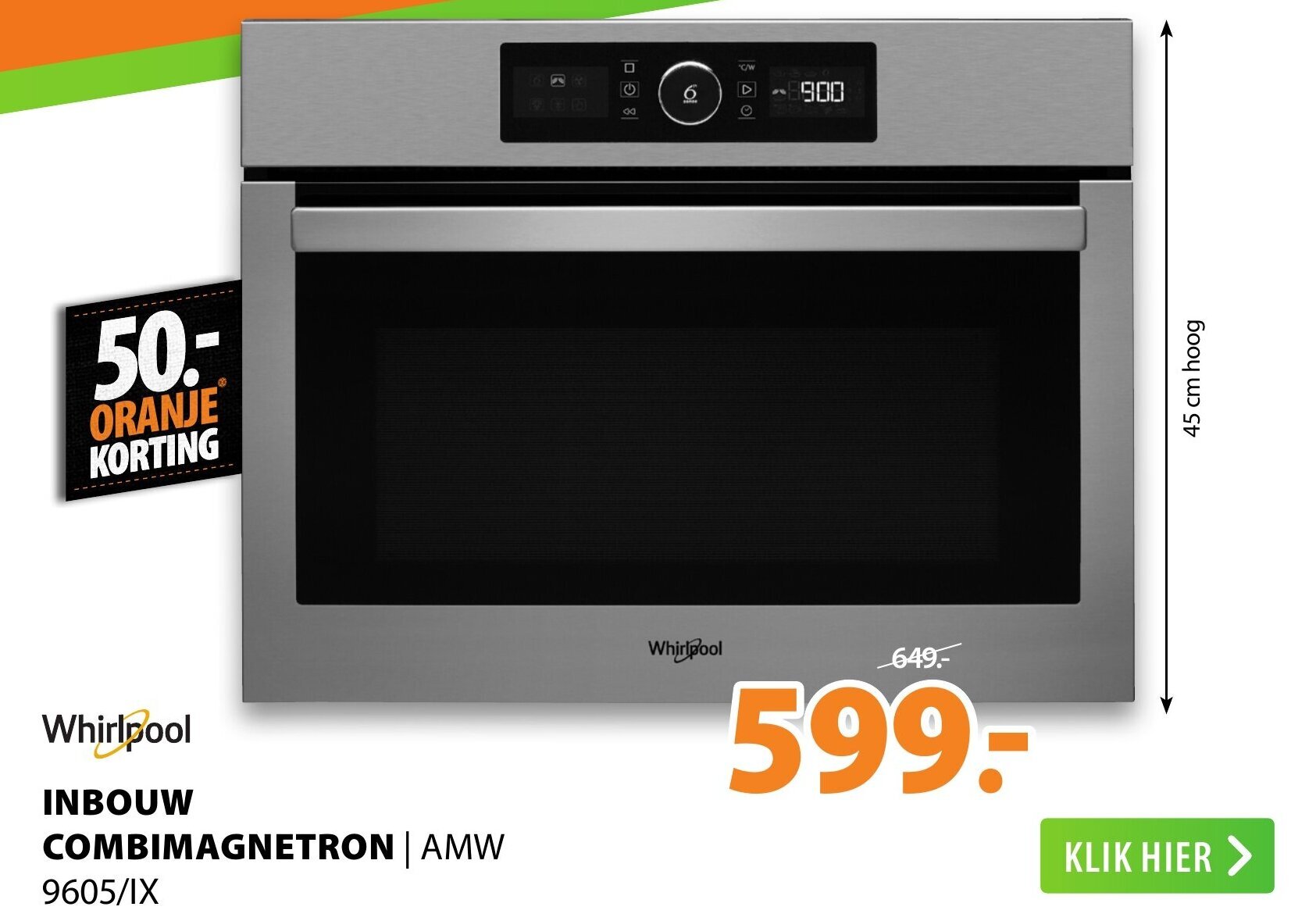 Whirlpool Inbouw Combimagnetron AMW 9605/IX 45 cm hoog aanbieding bij ...