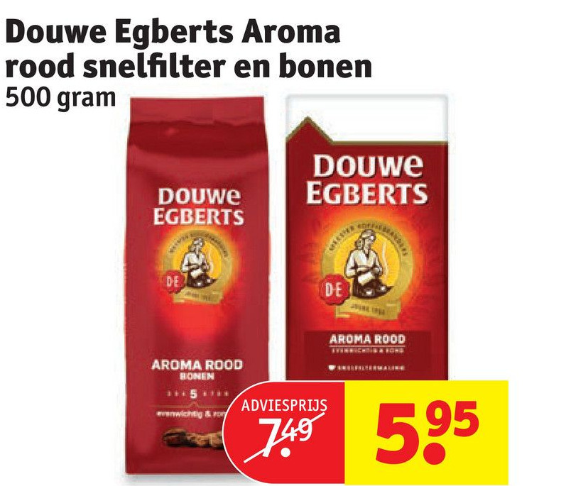 Douwe egberts aroma rood snelfilter en bonen aanbieding bij Kruidvat