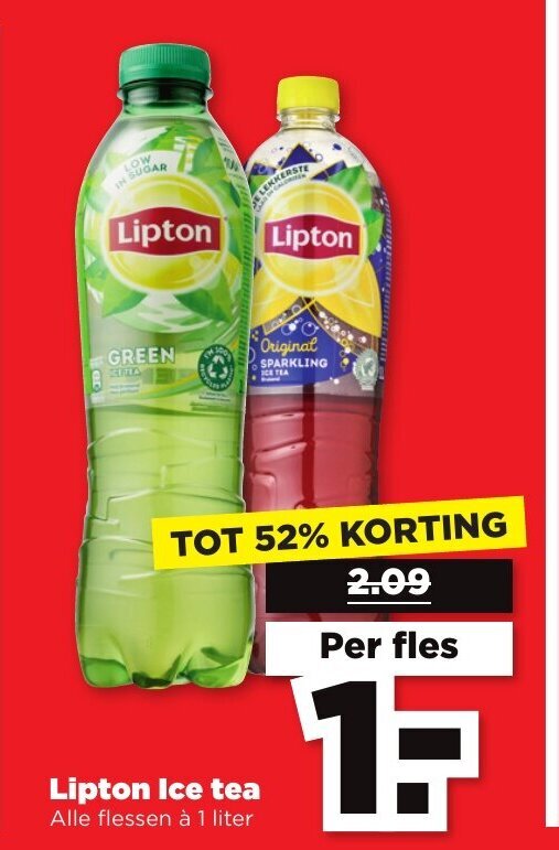 Lipton Ice Tea 1 liter aanbieding bij PLUS