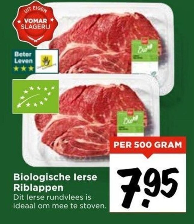 Biologische lerse Riblappen 500 gram aanbieding bij Vomar Voordeelmarkt