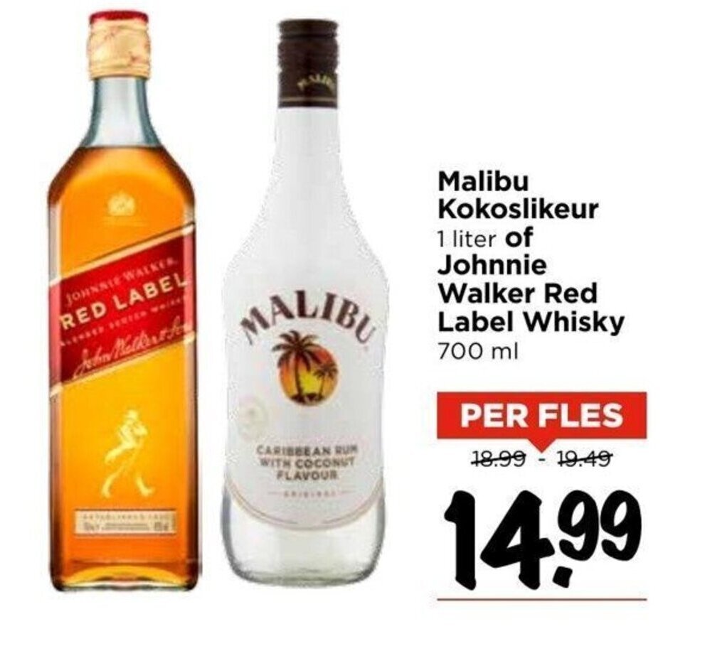Malibu Kokoslikeur of Johnnie Walker Red Label Whisky 700 ml aanbieding ...