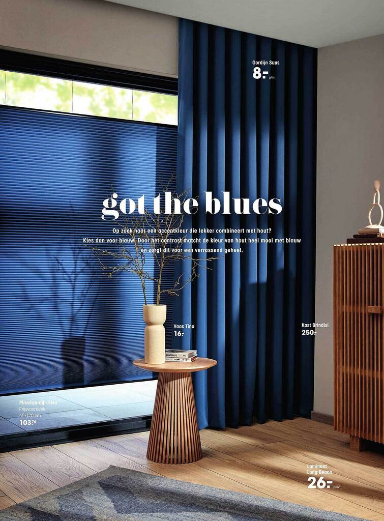 Gordijn suus, plisségordijn elsa, laminaat long beach, vaas tino of ...