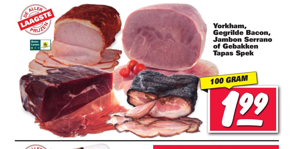 Yorkham, Gegrilde Bacon, Jambon Serrano of Gebakken Tapas Spek 100 gram ...