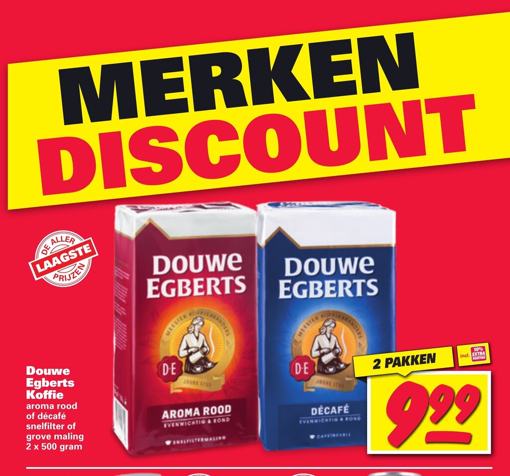 Douwe Egberts Koffie 2 x 500 gram aanbieding bij Nettorama
