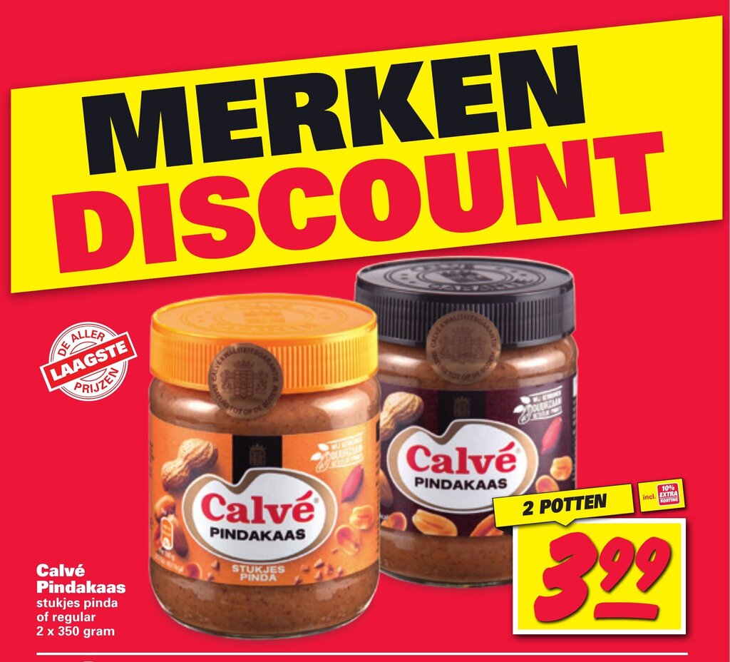 Calve Pindakaas 2 x 350 gram aanbieding bij Nettorama