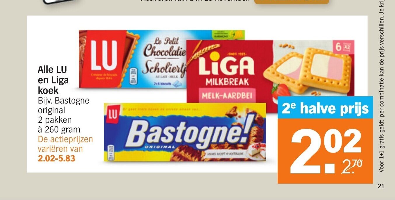 Alle LU en Liga koek 2 pakken a 260 gram aanbieding bij Albert Heijn