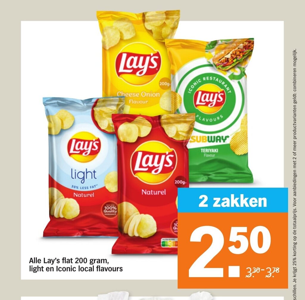 All Lay's flat 200 gram, light en Iconic local flavours 2 zakken ...