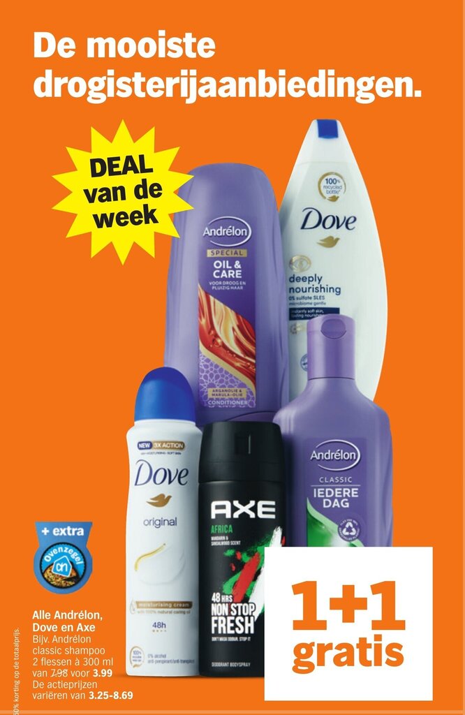 Alle Andrelon, Dove en Axe 2 flessen a 300 ml 1+1 Gratis aanbieding bij ...