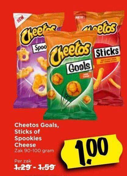 Cheetos goals, sticks of spookies cheese aanbieding bij Vomar