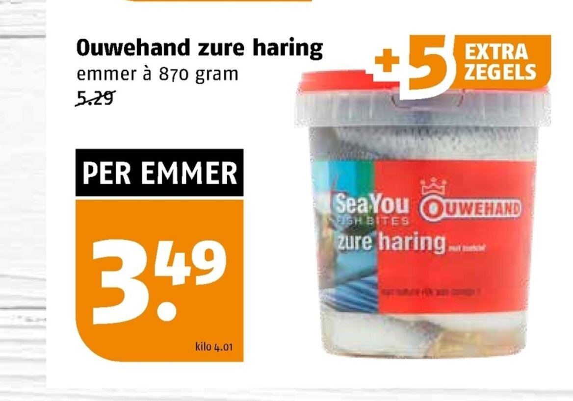 Ouwehand zure haring 870 gram per emmer aanbieding bij Poiesz