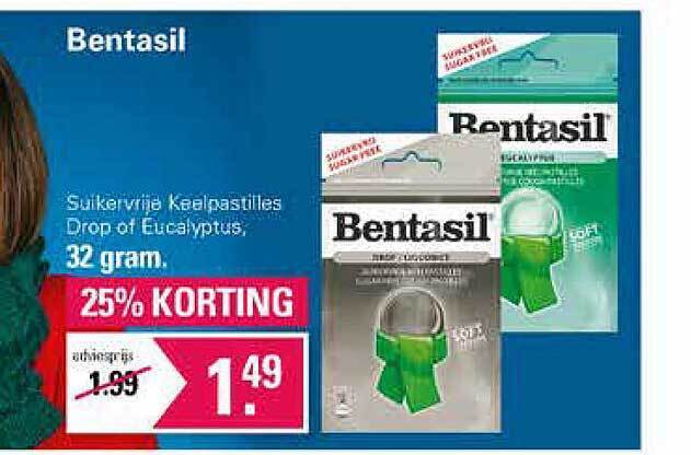 Bentasil suikervrije keelpastilles drop of eucalyptus 25% korting ...