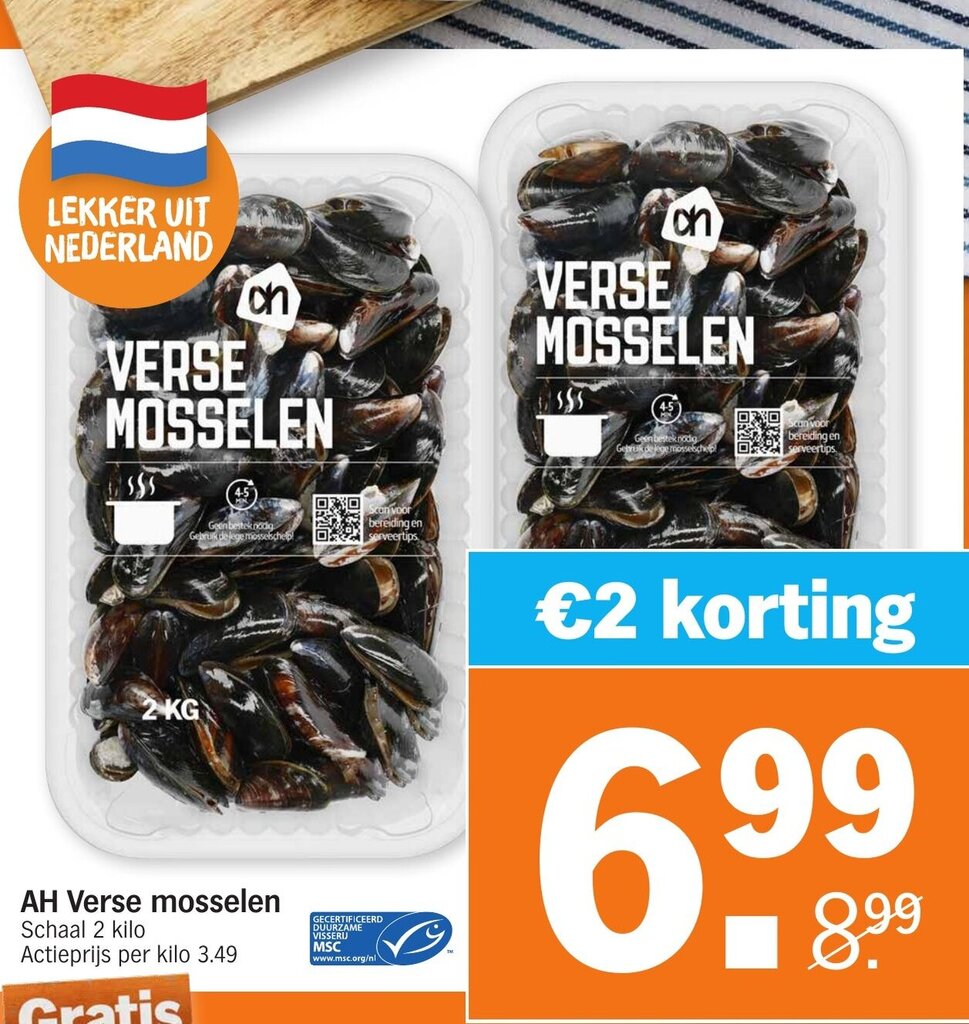 AH Verse mosselen 2kg aanbieding bij Albert Heijn