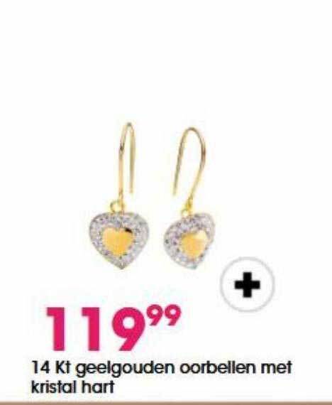 14 kt geelgouden oorbellen met kristal hart aanbieding bij Lucardi
