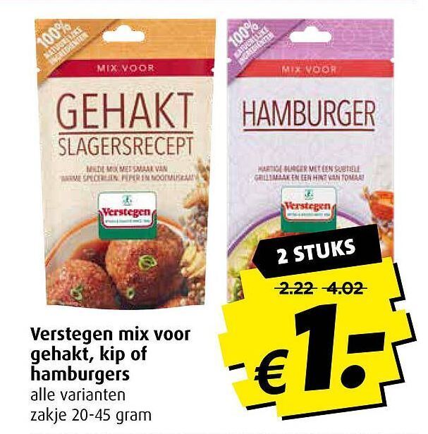 Verstegen mix voor gehakt, kip of hamburgers alle varianten zakje 20-45 ...