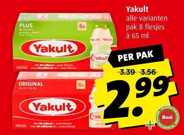 Yakult alle varianten pak 8 flesjes à 65 ml aanbieding bij Boni