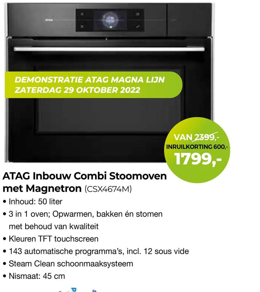 Atag inbouw combi stoomoven met magnetron (csx4674m) aanbieding bij EP ...