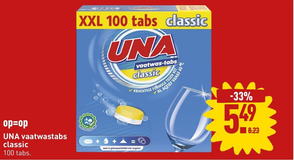 UNA vaatwastabs classic 100 tabs aanbieding bij ALDI