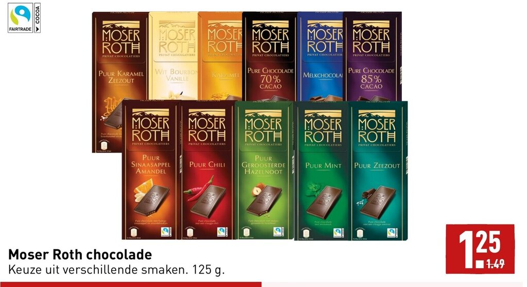 Moser roth chocolade 125g aanbieding bij ALDI