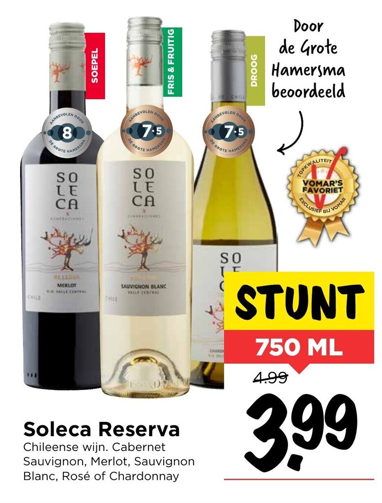 Soleca reserva 750ml aanbieding bij Vomar Voordeelmarkt
