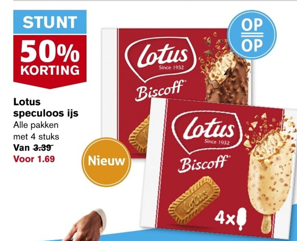 Lotus Speculoos Ijs Alle Pakken met 4 Stuks aanbieding bij Hoogvliet