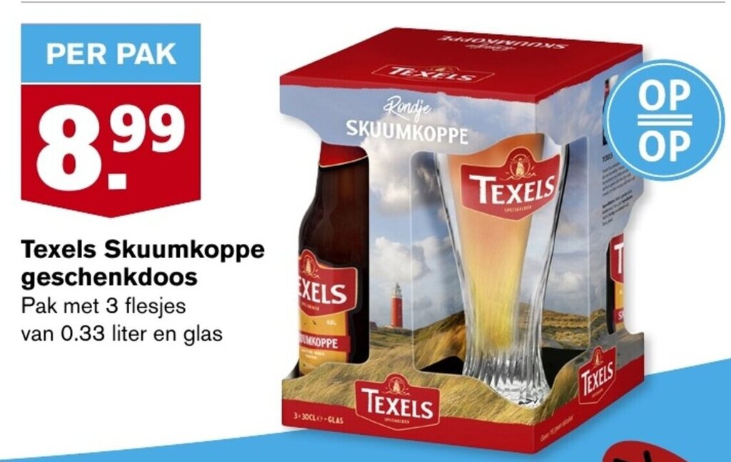 Texels Skuumkoppe Geschenkdoos Pak met 3 Flesjes van 0.33 Liter en Glas ...