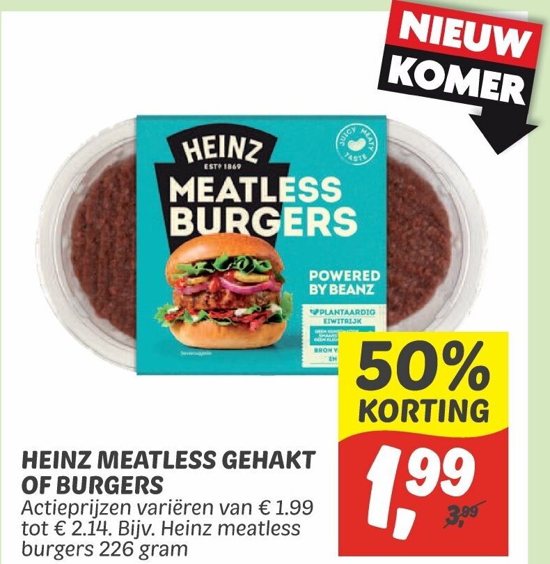 Heinz Meatless Gehakt Of Burgers aanbieding bij Dekamarkt