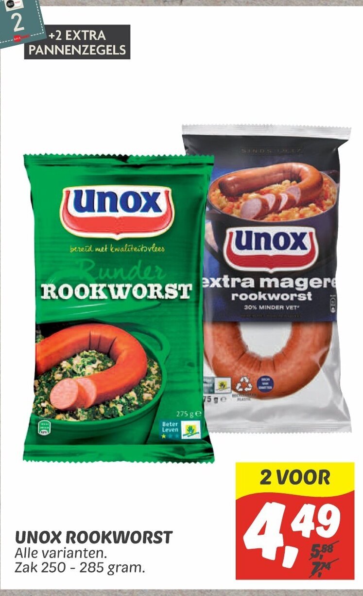 Unox Rookworst zak 250-285 gram aanbieding bij Dekamarkt