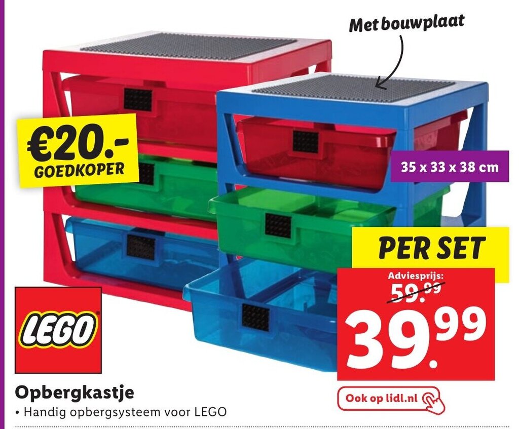 Lego opbergkastje 35x33x38CM aanbieding bij Lidl