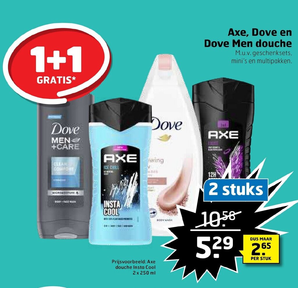 Axe douche insta cool 2x250ML 1+1 gratis aanbieding bij Trekpleister
