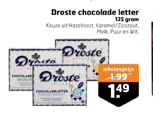 Droste chocolade letter 135 gram aanbieding bij Trekpleister