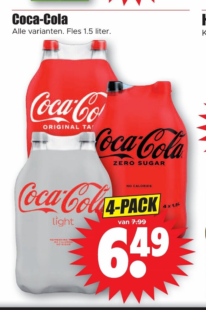 Coca-Cola 1.5 liter 4-pack aanbieding bij Dirk
