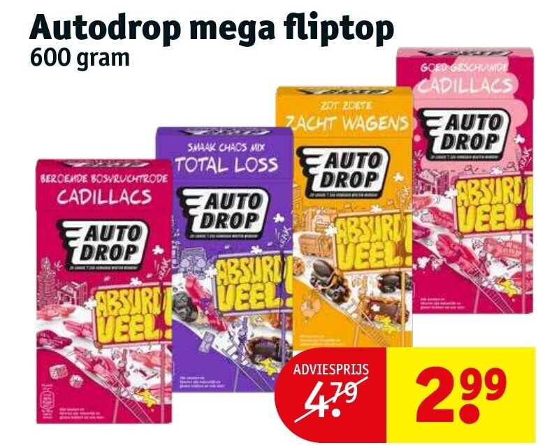 Autodrop mega fliptop 600 gram aanbieding bij Kruidvat