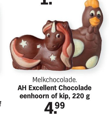 AH Excellent Chocolade eenhoorn of kip, 220 g aanbieding bij Albert Heijn