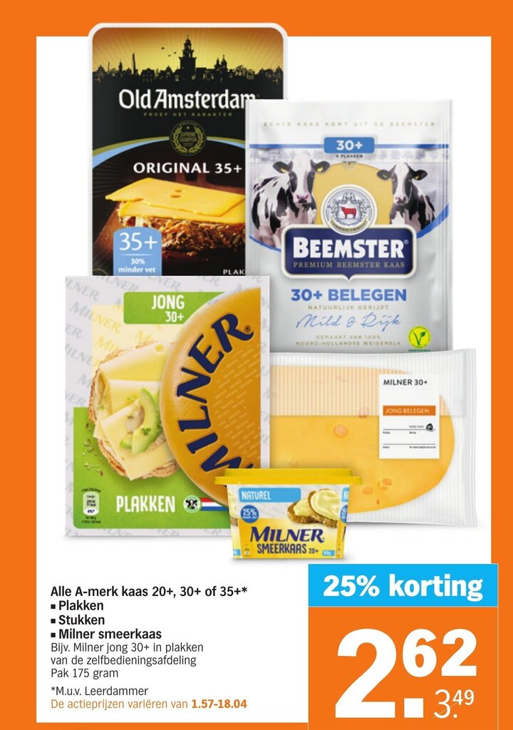 Alle A-merk kaas 20+, 30+ of 35+ aanbieding bij Albert Heijn