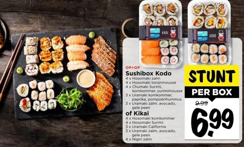 Sushibox kodo 4 x hosomaki zalm 4 x hosomaki tonijnmousse 4 x chumaki ...