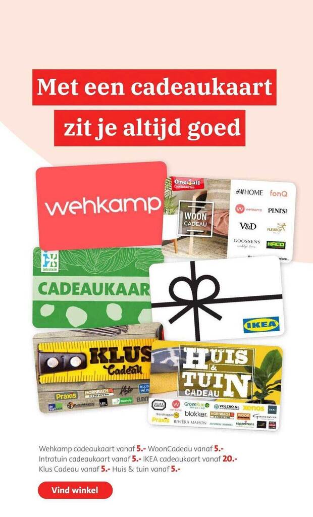 Wehkamp cadeaukaart, wooncadeau, intratuin cadeaukaart, ikea cadeaukaart, klus cadeau of huis ...