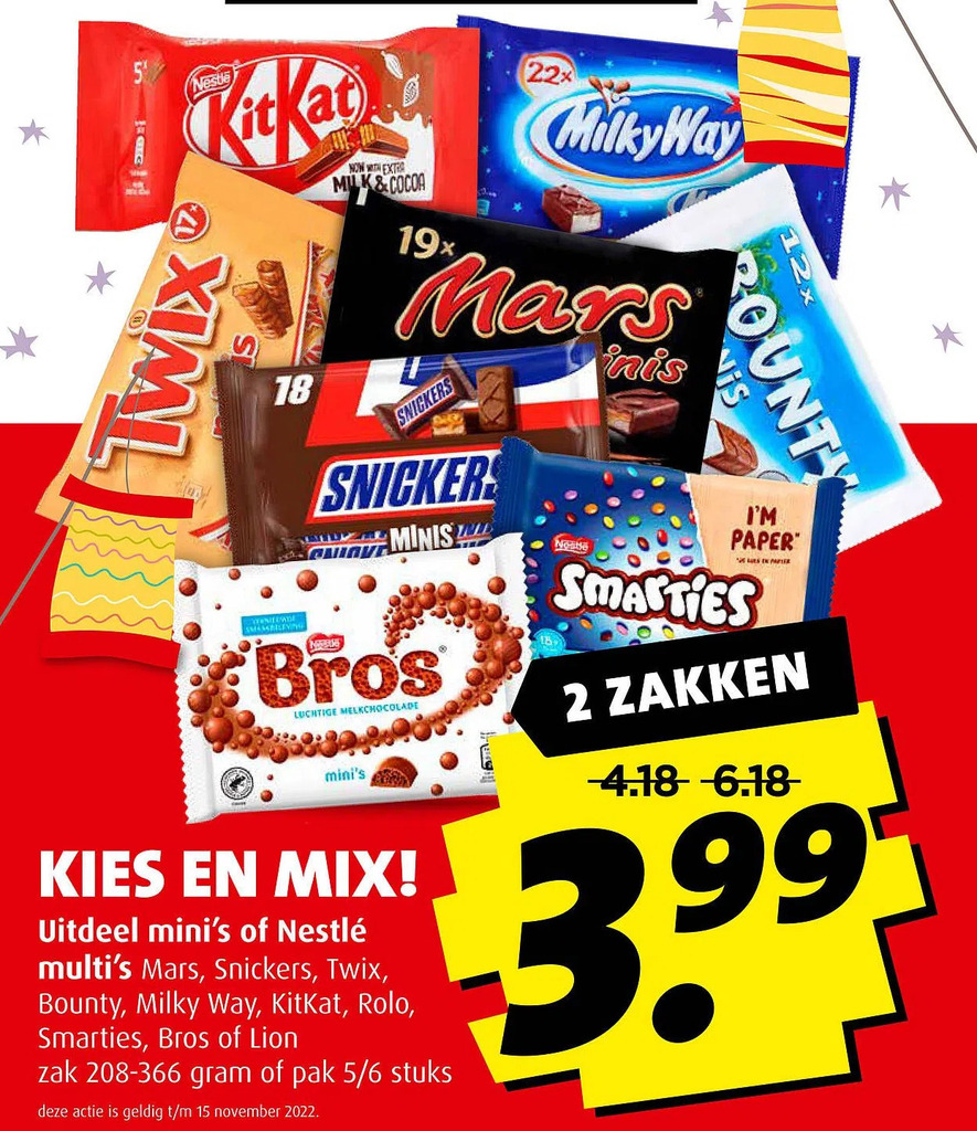 Uitdeel mini's of nestlé multi's mars, snickers, twix, bounty, milky ...