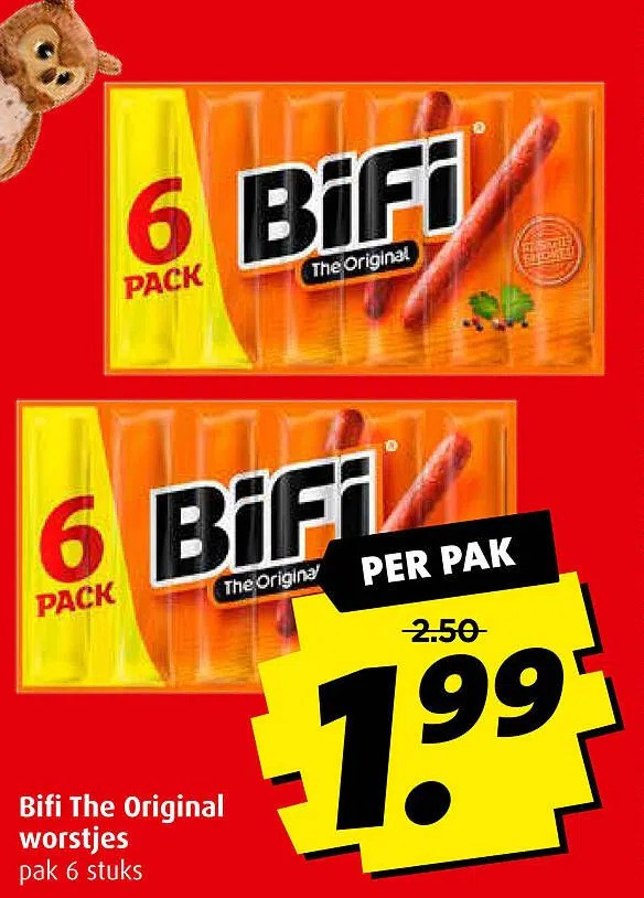 Bifi the original worstjes pak 6 stuks aanbieding bij Boni