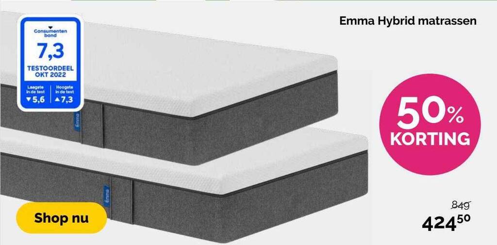 Emma hybrid matrassen 50% korting aanbieding bij Beter Bed
